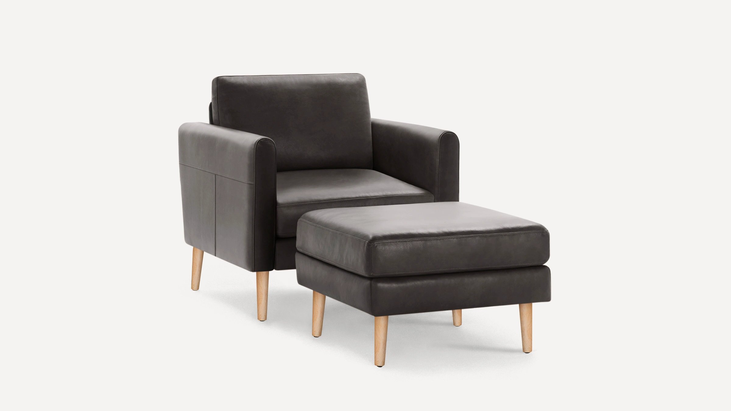Nomad Leather Club Chair with Ottoman - Slate - Top Grain Leather ...