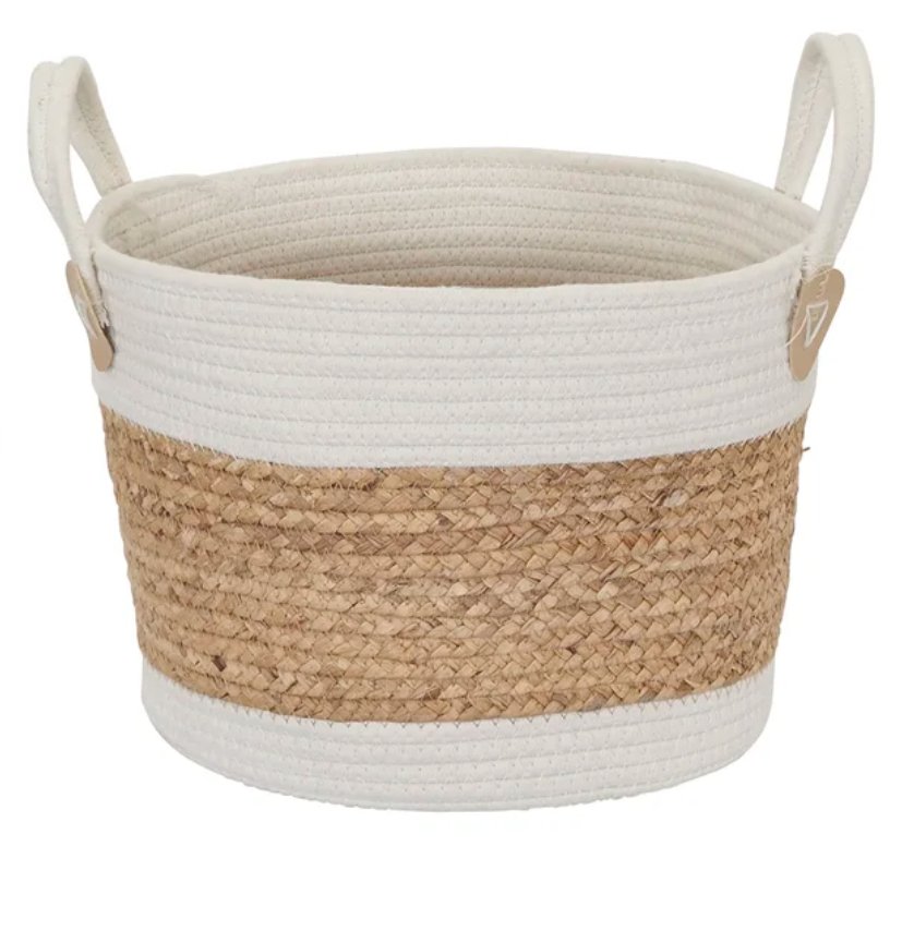 Two Tone Woven Hyacinth Wicker Storage Basket - Wayfair | Havenly