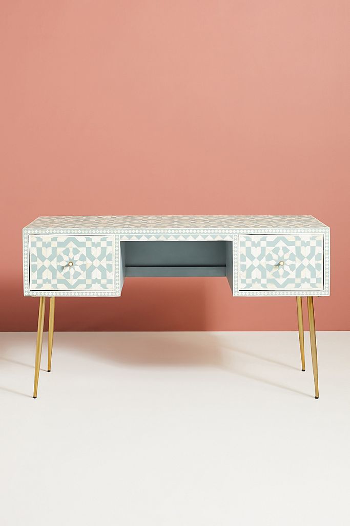 Moroccan Inlay Desk By Anthropologie in Grey - Anthropologie | Havenly