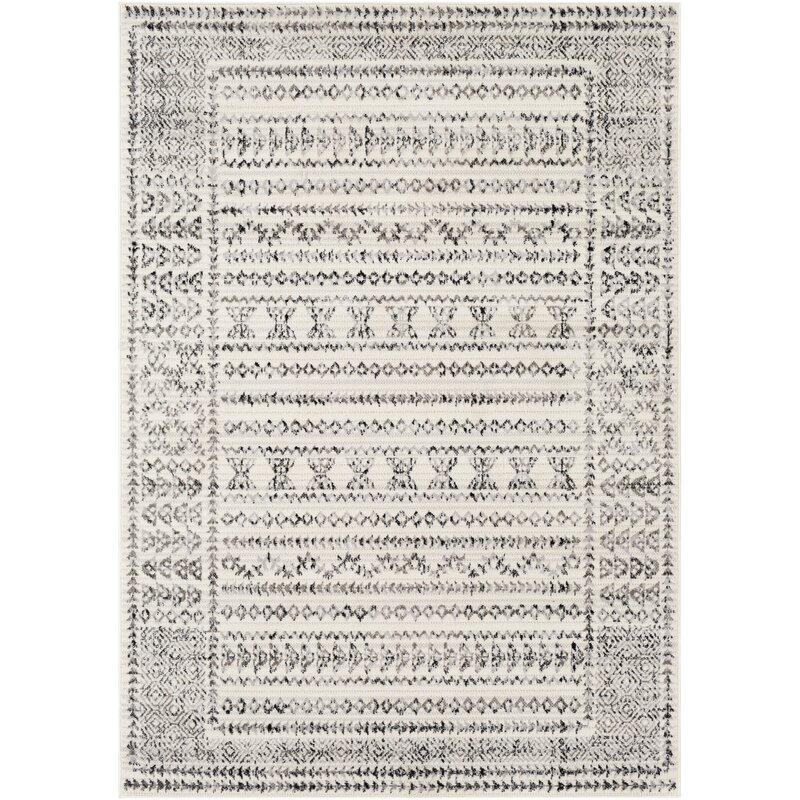 Morin Power Loom Gray/Black Rug - Wayfair | Havenly