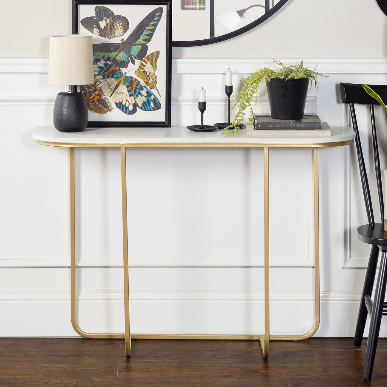 Harley 44" Modern Curved Entry Table - Faux White Marble/Gold - Walker ...