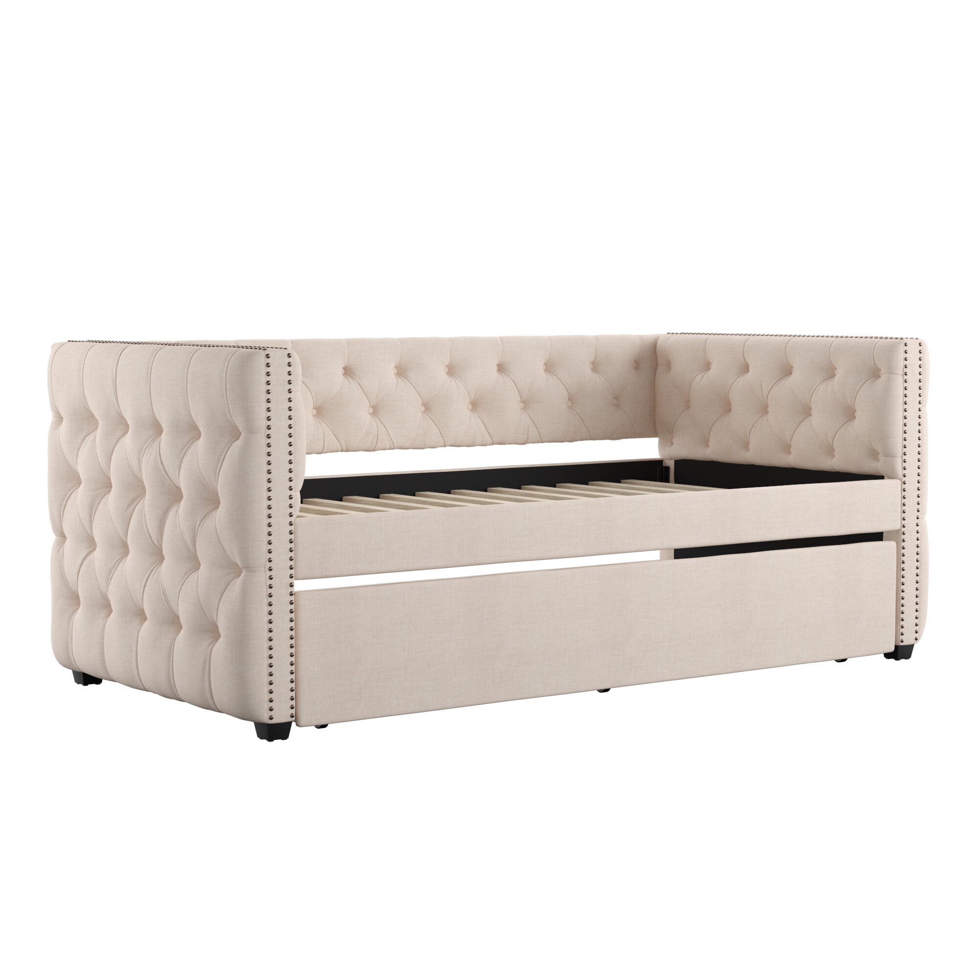 Ghislain Twin Daybed with Trundle beige Wayfair Havenly