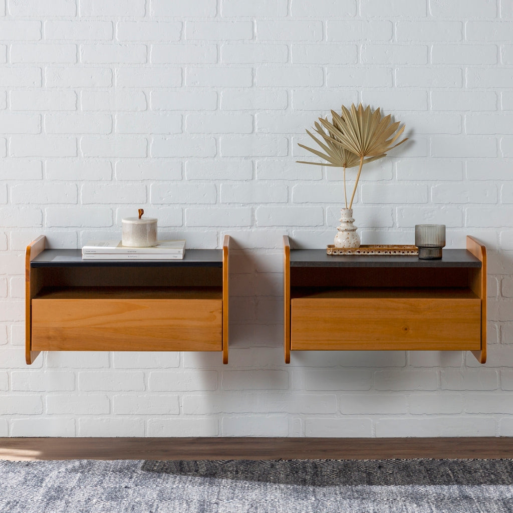 Carter Solid Wood Floating Nightstand with Drawer - Caramel - Walker ...