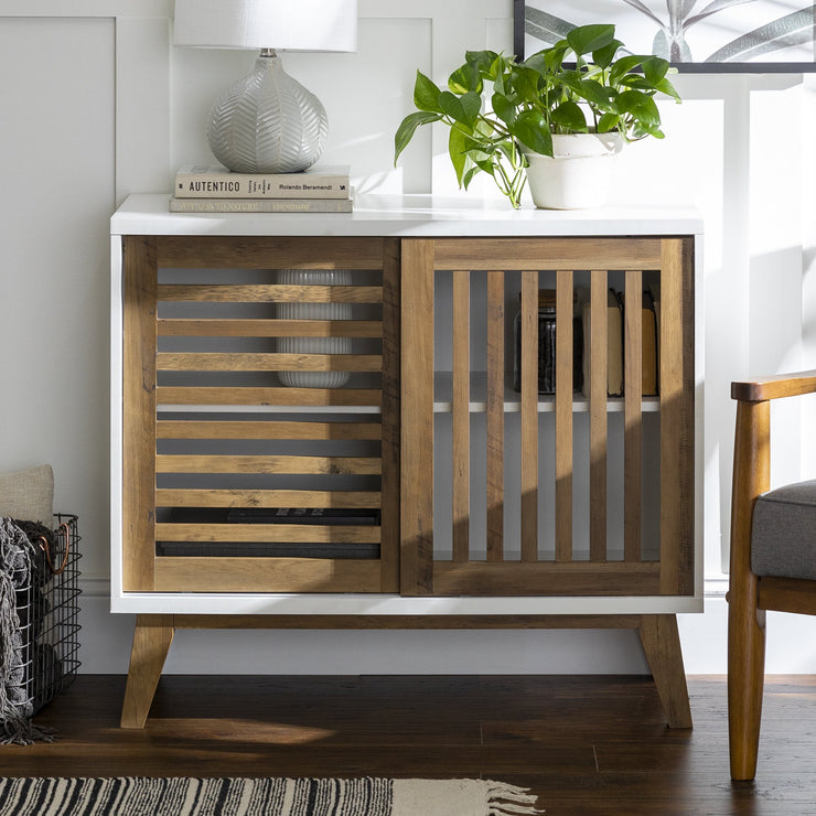 Modern Farmhouse Sliding Slat-Door Accent Cabinet – White - Walker ...
