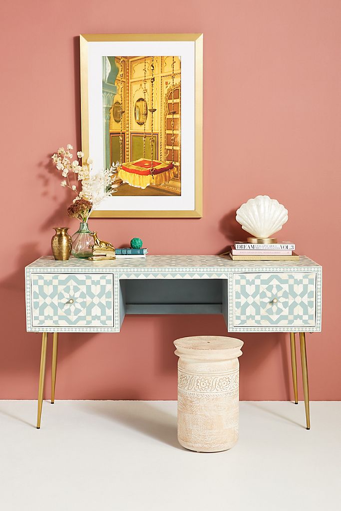 Moroccan Inlay Desk By Anthropologie in Grey Anthropologie Havenly