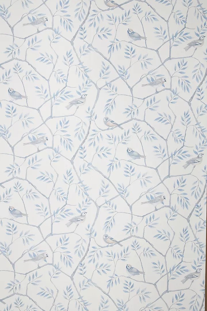 Crossbill Light Blue Floral Bird Wallpaper - Anthropologie | Havenly