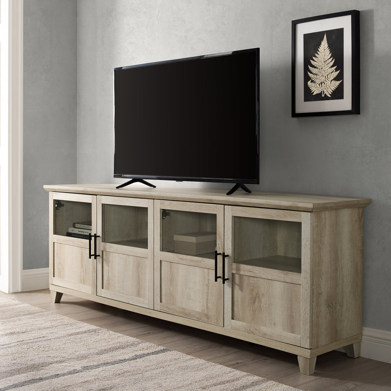 Goodwin 70" TV Console with Glass and Wood 4 Panel Doors - White Oak ...