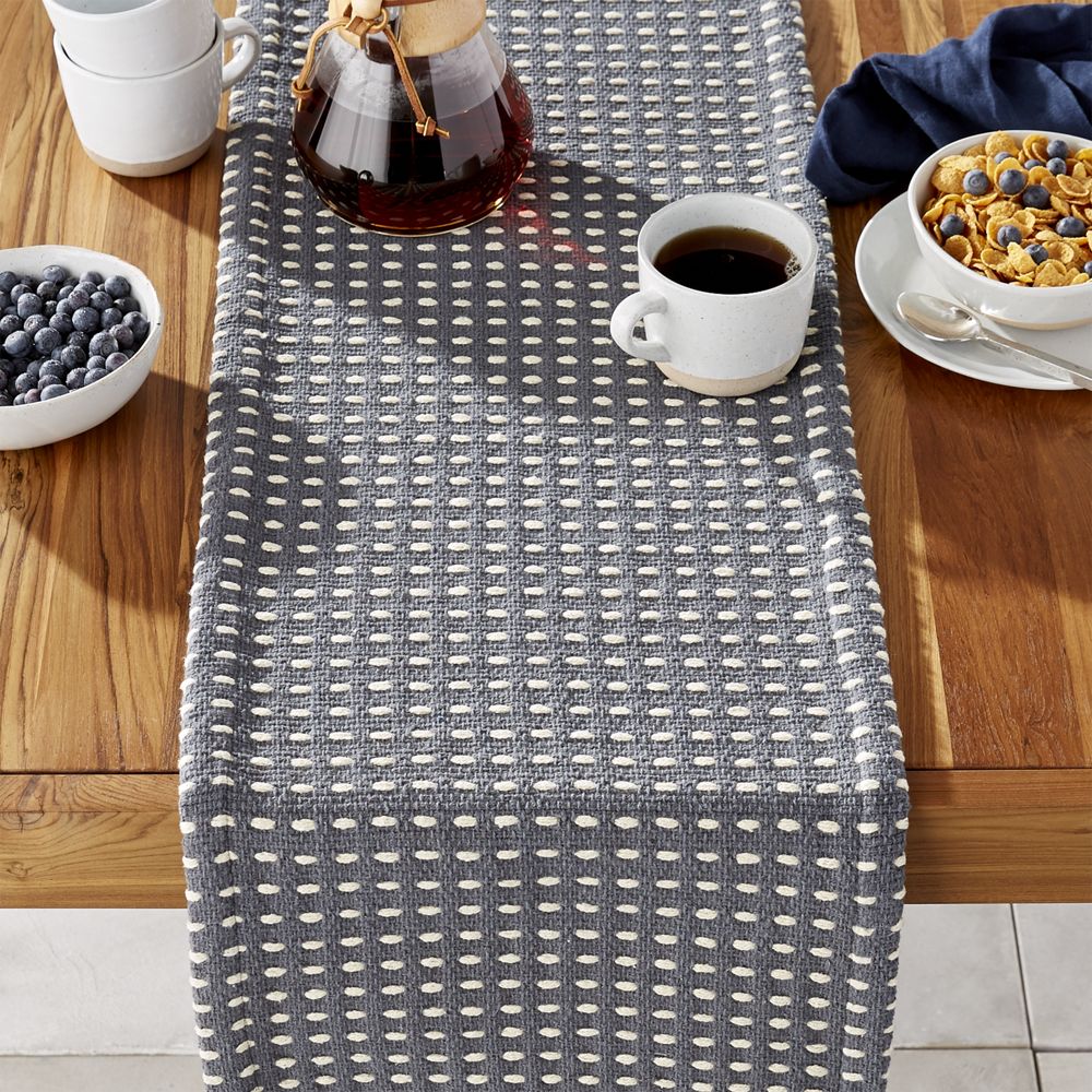 Silas Indigo 90" Woven Table Runner - Crate and Barrel | Havenly