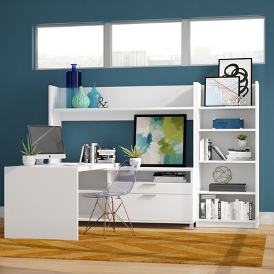 Heyworth L-Shape Executive Desk with Hutch and Bookcase - Wayfair | Havenly