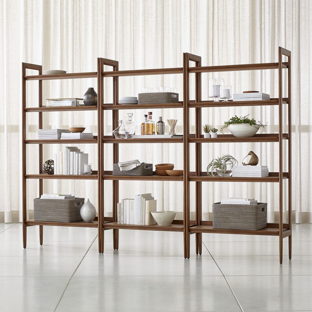 Tate 108" Walnut Wide Bookshelves, Set of 3 - Crate and Barrel | Havenly