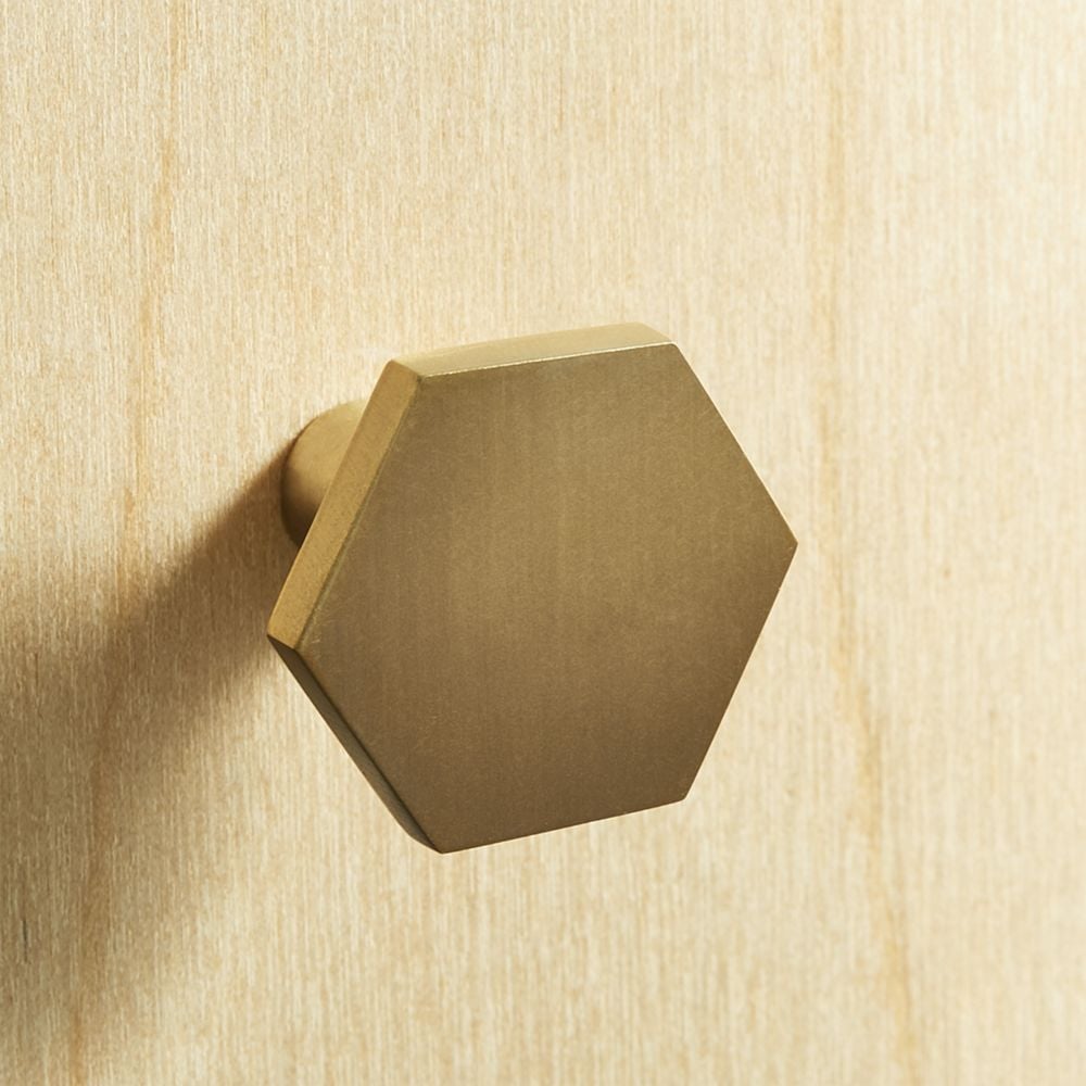 Hex Brushed Brass Mini Knob - CB2 | Havenly