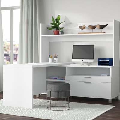 Heyworth Reversible L-Shape Metal Leg Executive Desk with Hutch ...