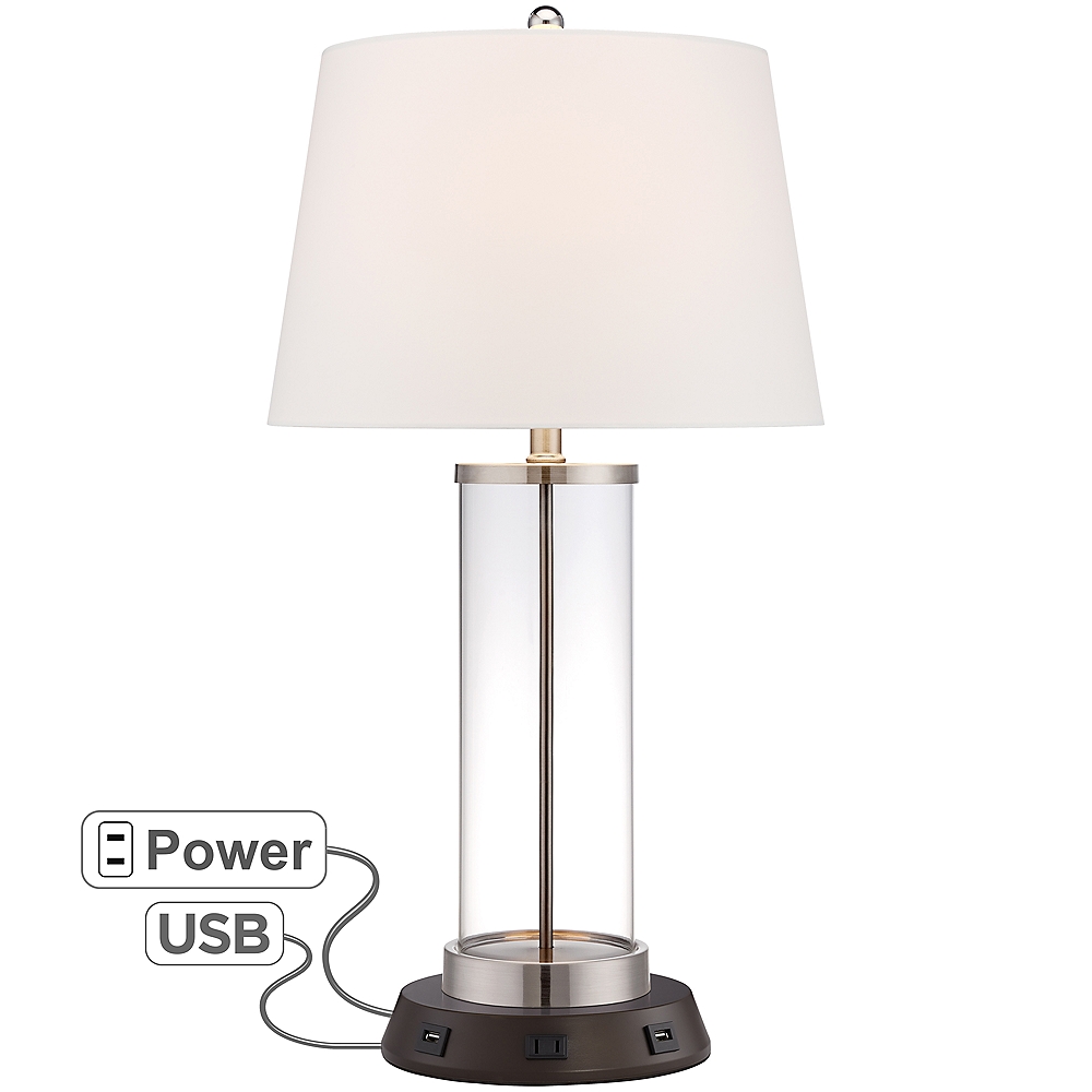 360 Lighting Clear Glass Fillable Table Lamp with USB Workstation Base ...