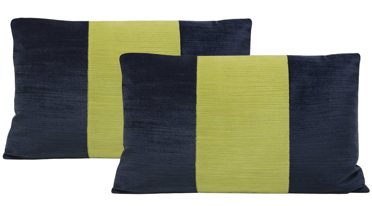 THE LITTLE LUMBAR :: STRIE VELVET // NAVY BLUE + CITRINE - 12" X 18 ...