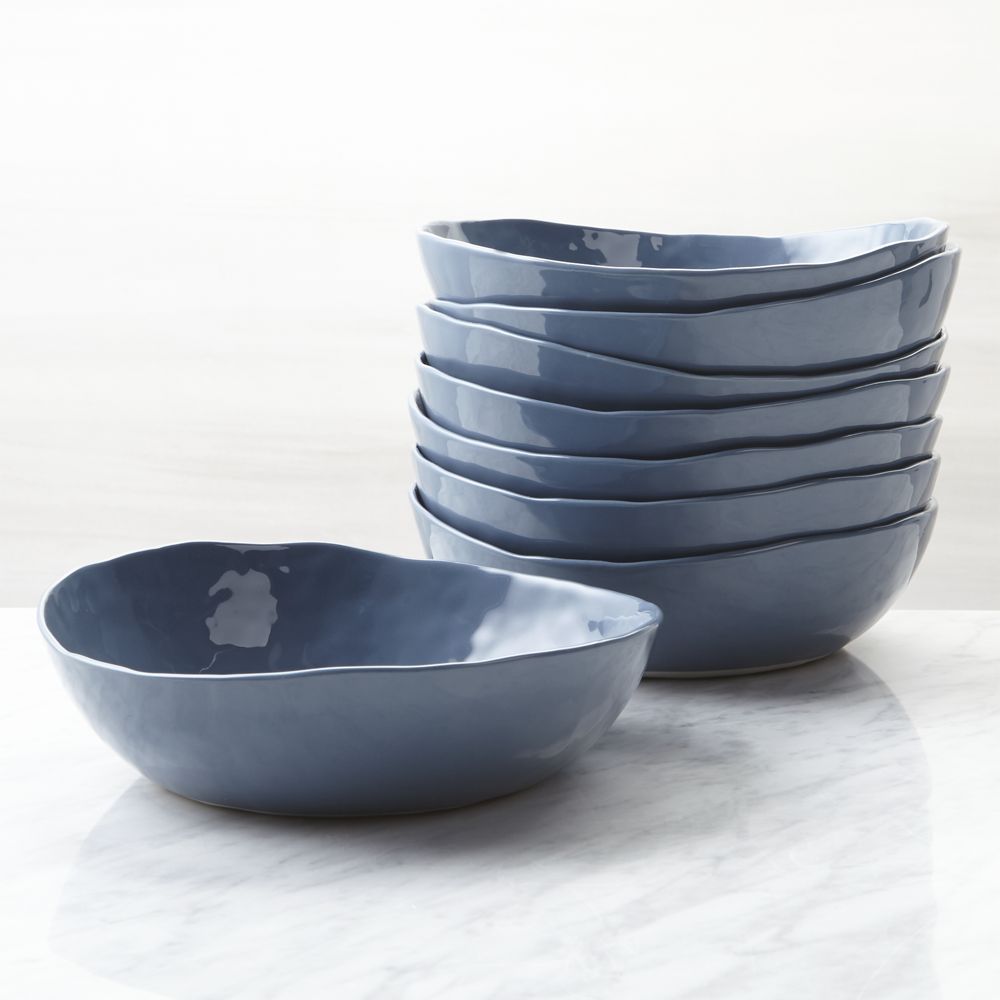 Mercer Denim Blue Porcelain Low Bowls, Set of 8 - Crate and Barrel ...