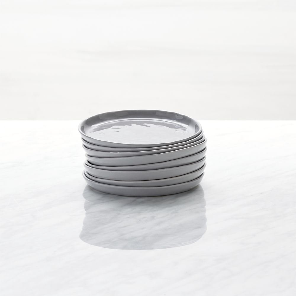 Mercer Grey Round Porcelain Appetizer Plates, Set of 8 - Crate and ...