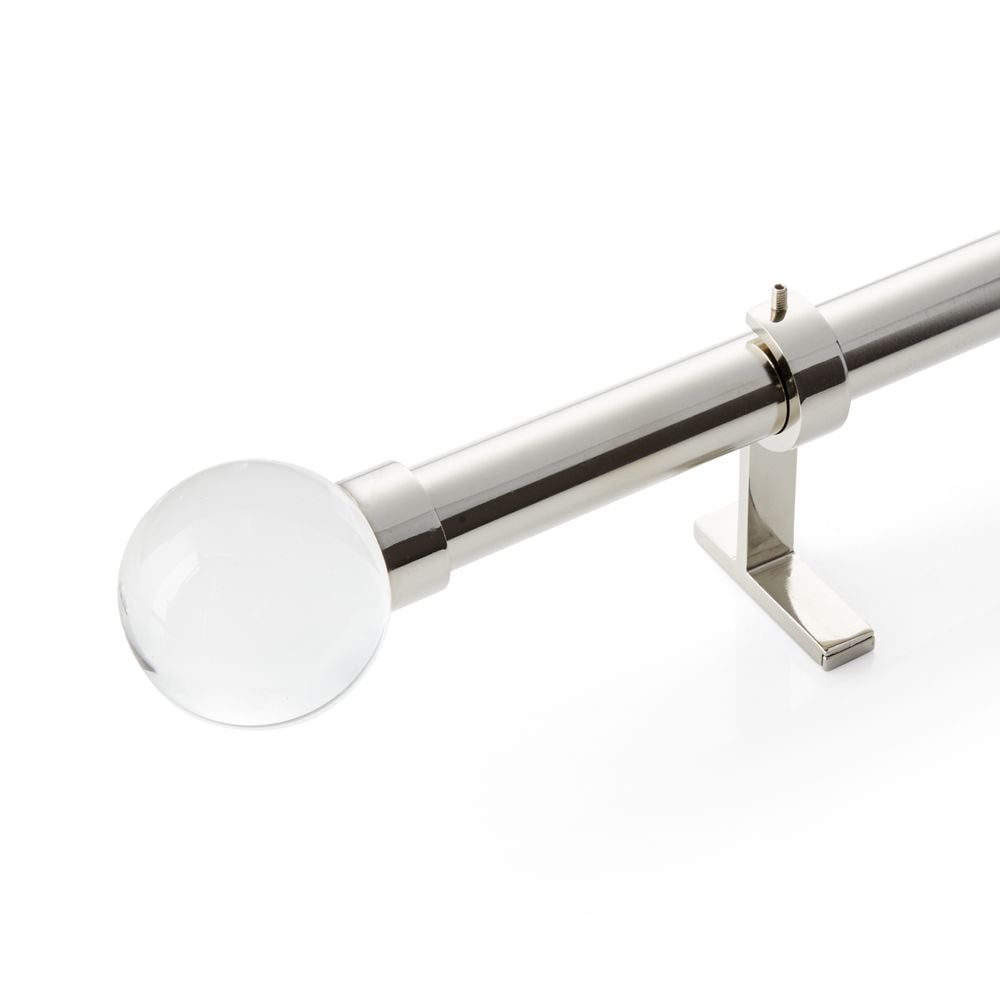Glass Globe Finial and 1" Polished Nickel Curtain Rod Set 120"-170 ...