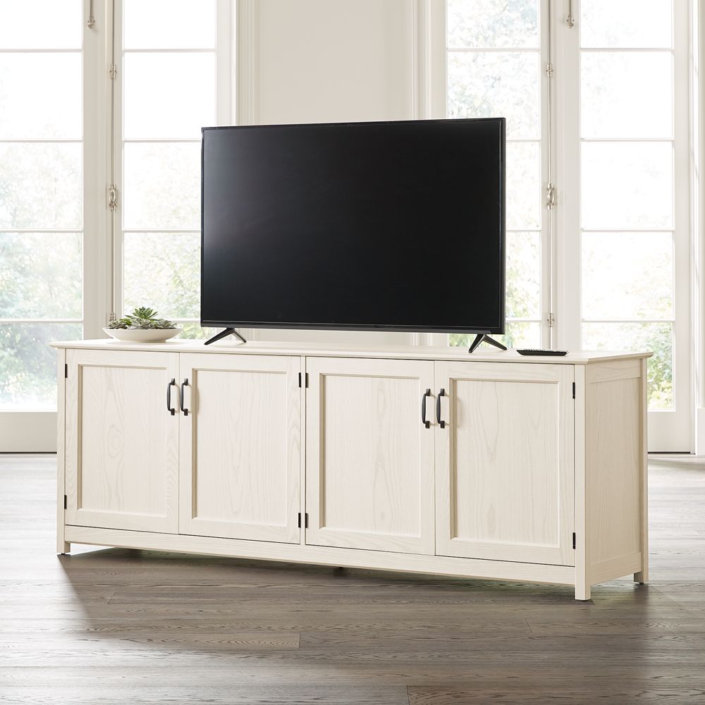 Ainsworth Cream 85" Media Console with Glass/Wood Doors - Crate and ...