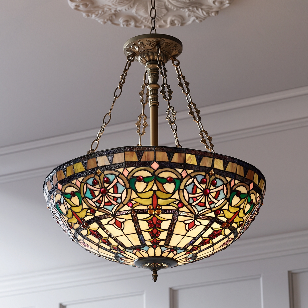 Robert Louis Tiffany Chiesa 24" Art Glass Bowl Pendant Light - Lamps ...