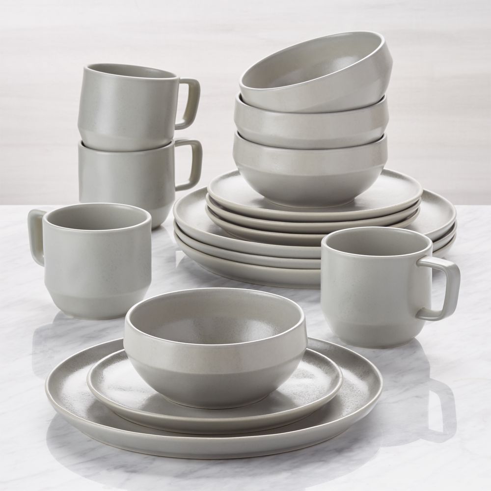 Visto 16-Piece Grey Stoneware Dinnerware Set - Crate and Barrel | Havenly