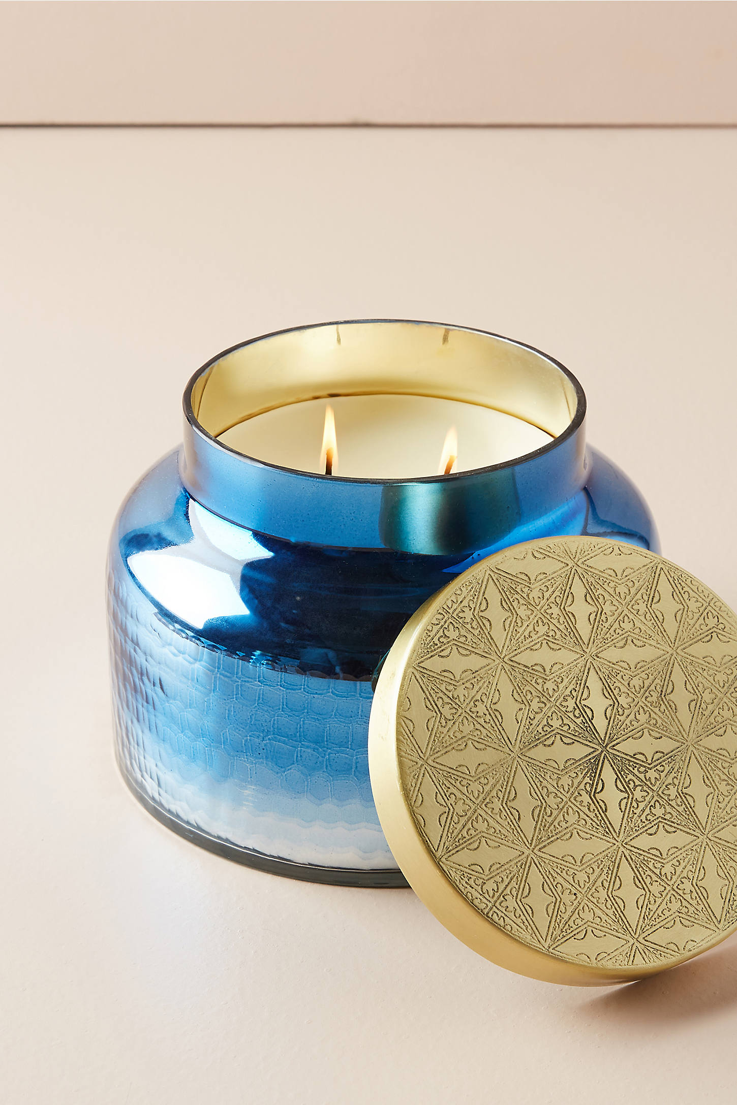 Giant Capri Blue Mercury Glass Candle - Anthropologie | Havenly
