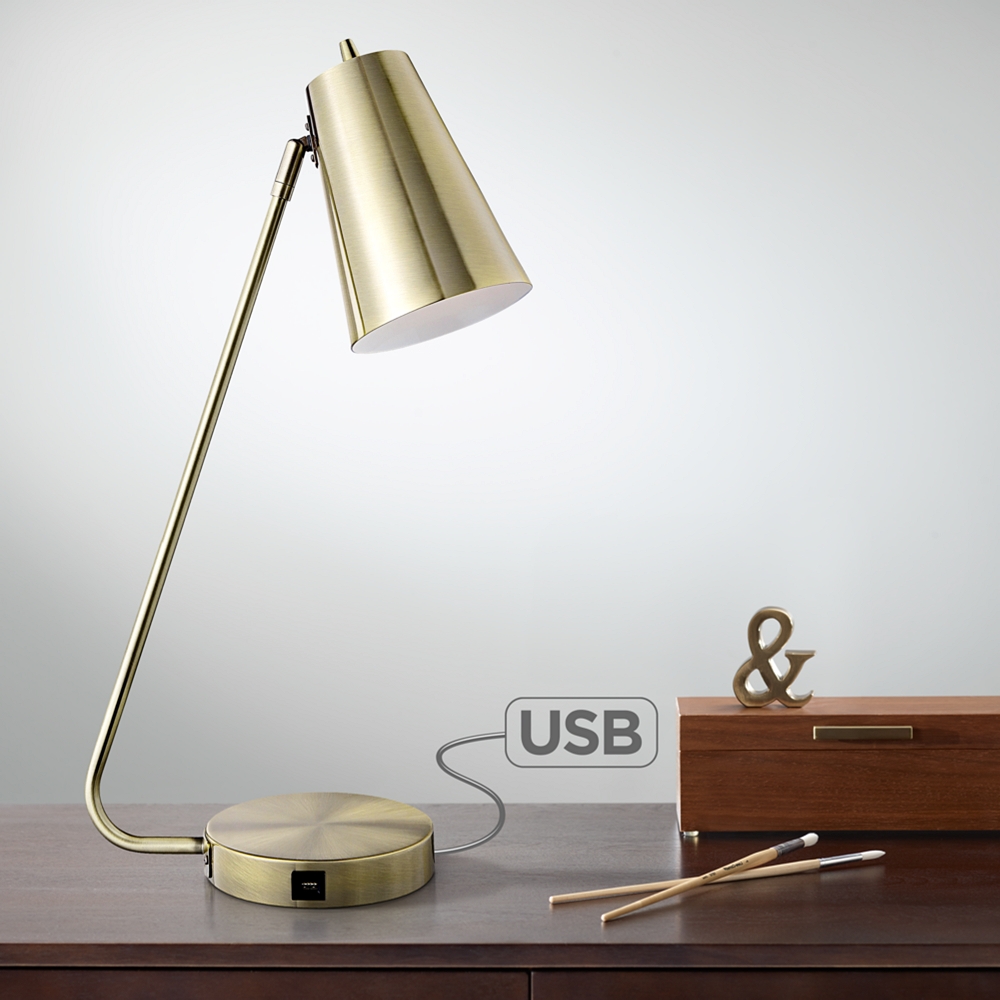 Lite Source McCoy Antique Brass Desk Lamp with USB Port - Style # 42C62 ...