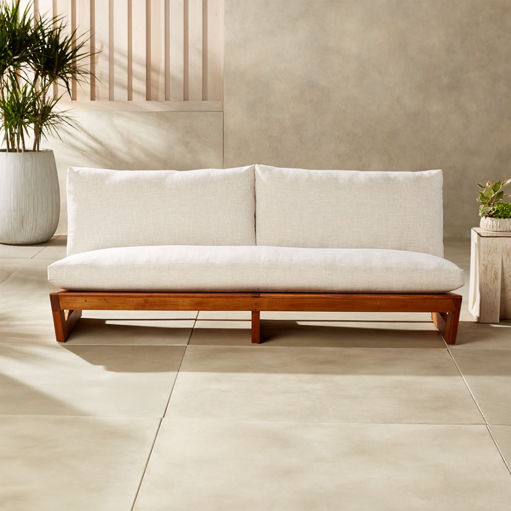 Sunset 74 Teak Outdoor Loveseat CB2 Havenly