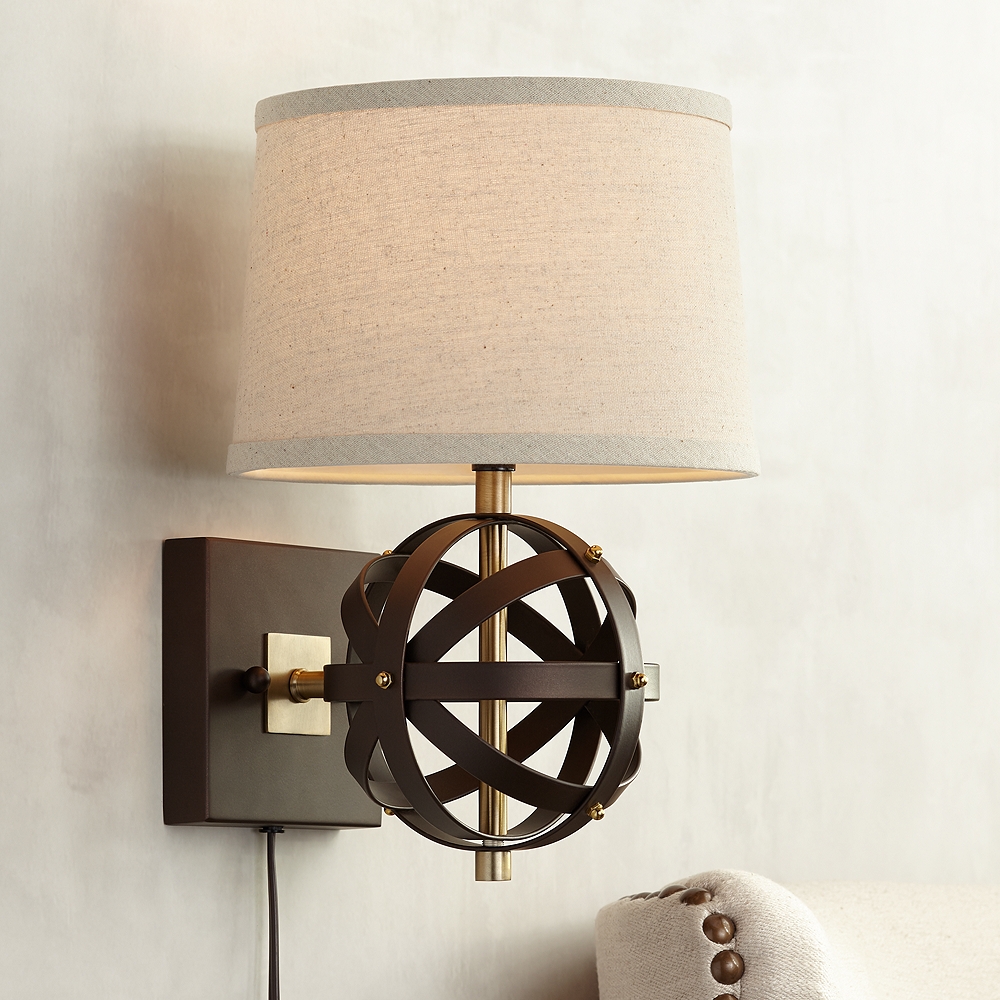 Kent Antique Brass with Bronze Cage Pin-up Wall Lamp - Style # 55K50 ...