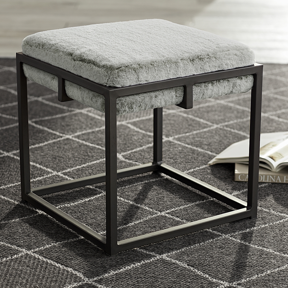 Weston 18 1/4" Gray Faux Fur Foot Stool - Style # 63M53 - Lamps Plus ...