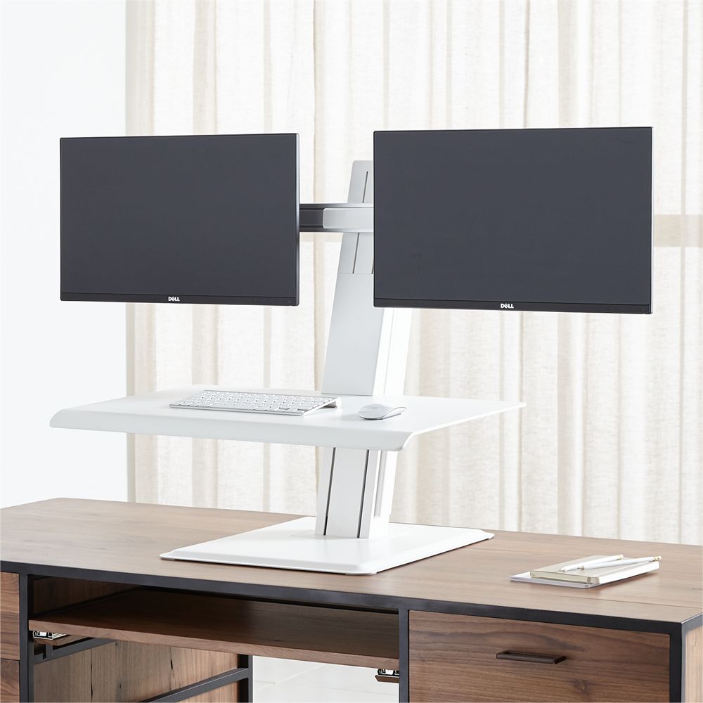 Humanscale ® White Dual Monitor Quickstand Eco Standing Desk Converter ...