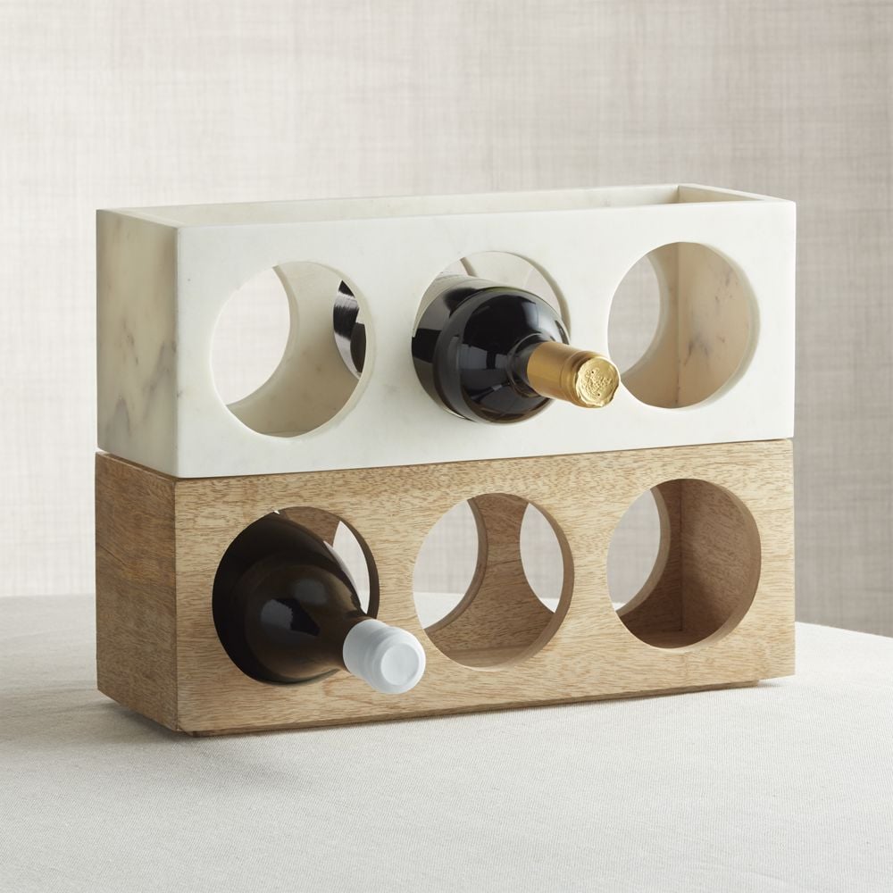 Wood and Marble Stacking 3-Bottle Wine Racks, Set of 2 - Crate and ...