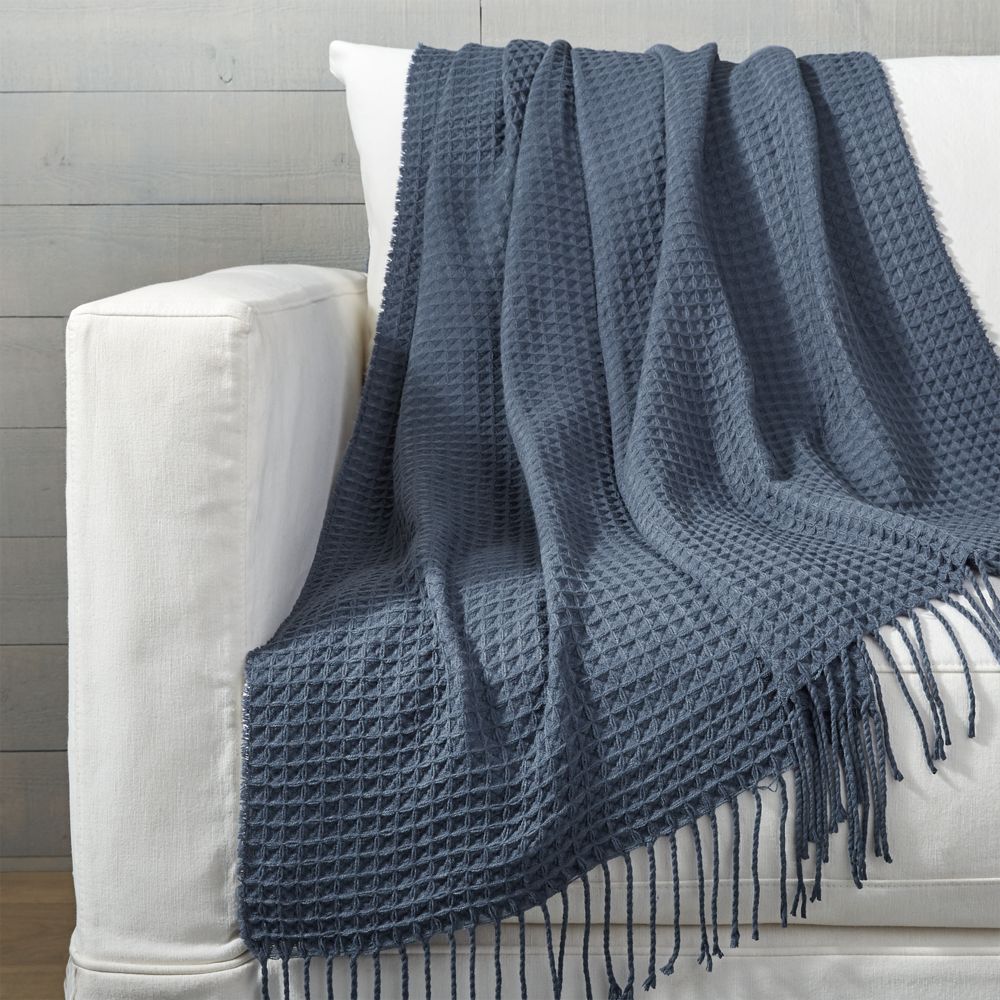 Cecili Blue Waffle Weave Throw - Crate and Barrel | Havenly