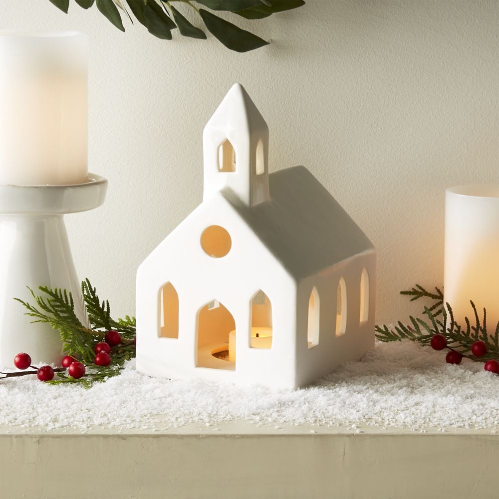 White Ceramic Holiday Church - Crate and Barrel | Havenly