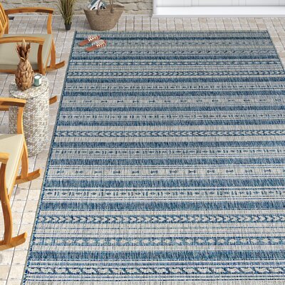 Tuscany Striped Denim Blue/Tan Indoor / Outdoor Area Rug - Birch Lane ...