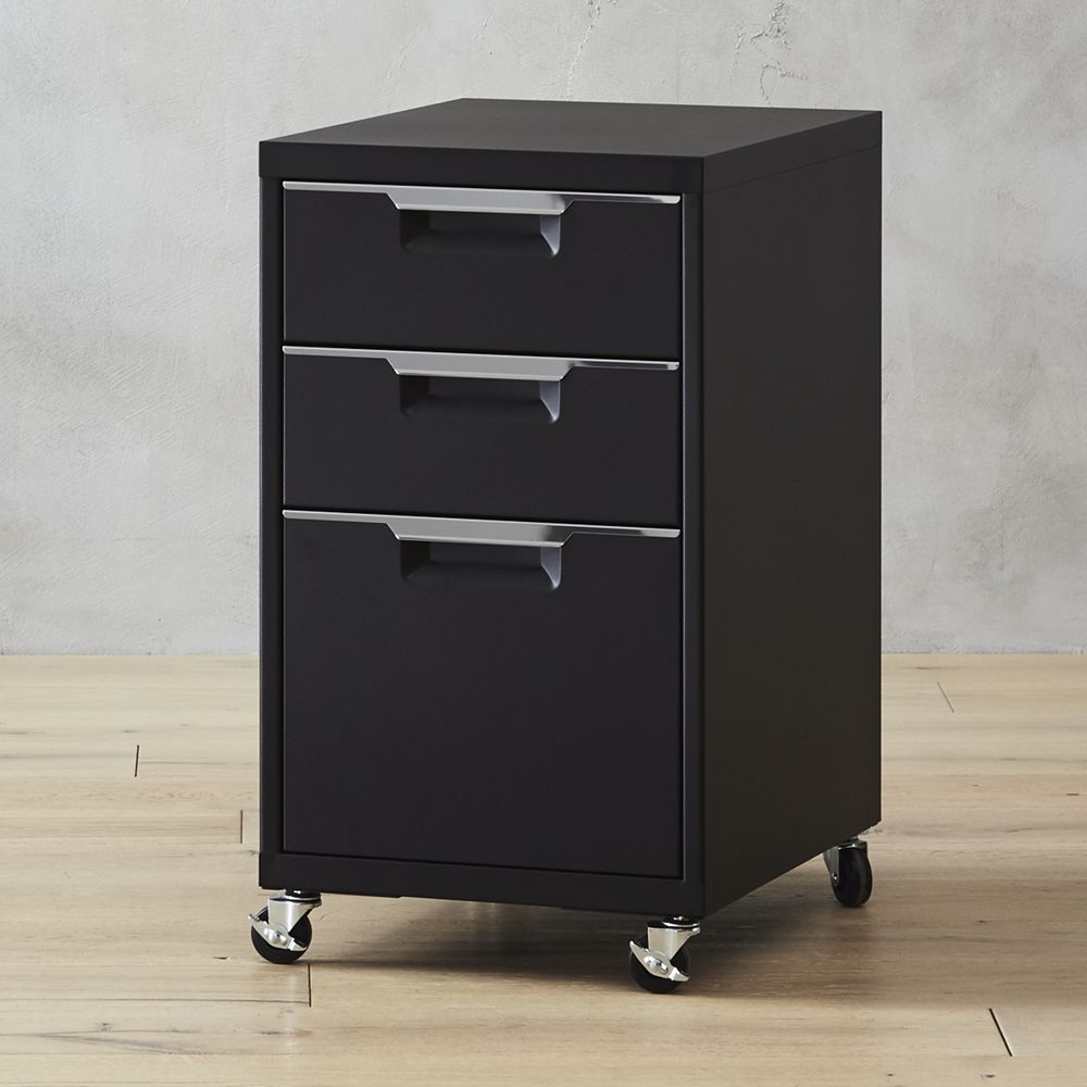 TPS Black Metal 3-Drawer File Cabinet on Wheels - CB2 | Havenly