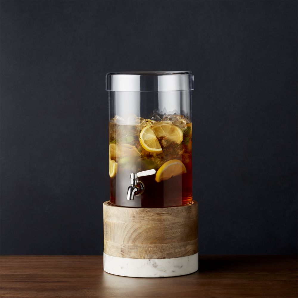 Cold Drink Dispenser with Wood-Marble Stand - Crate and Barrel | Havenly