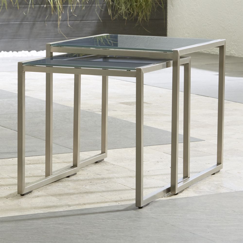 Dune Outdoor Nesting Tables with Charcoal Painted Glass Set of Two ...
