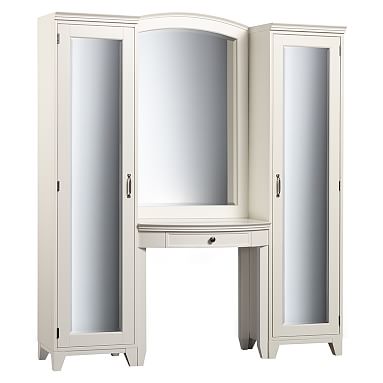 Hampton Vanity Desk & Bookcase with Mirror Set, Simply White - Pottery ...