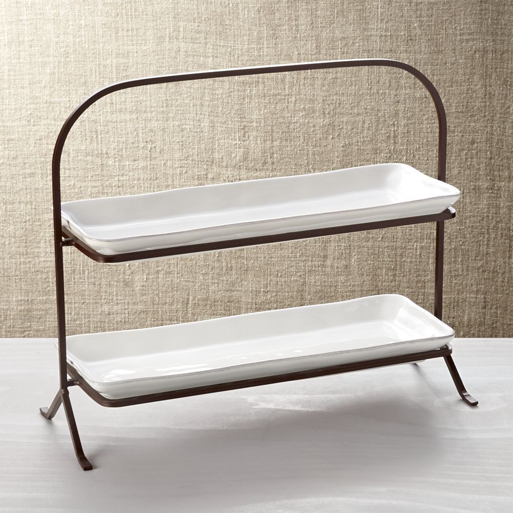 Marin White 2-Tier Server with Plates - Crate and Barrel | Havenly