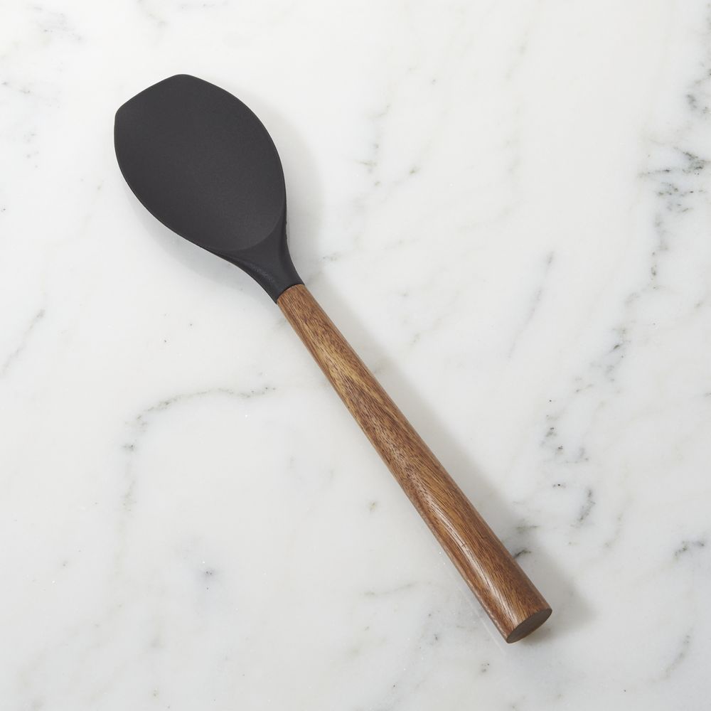 Black Silicone Spoonula with Acacia Wood Handle - Crate and Barrel ...