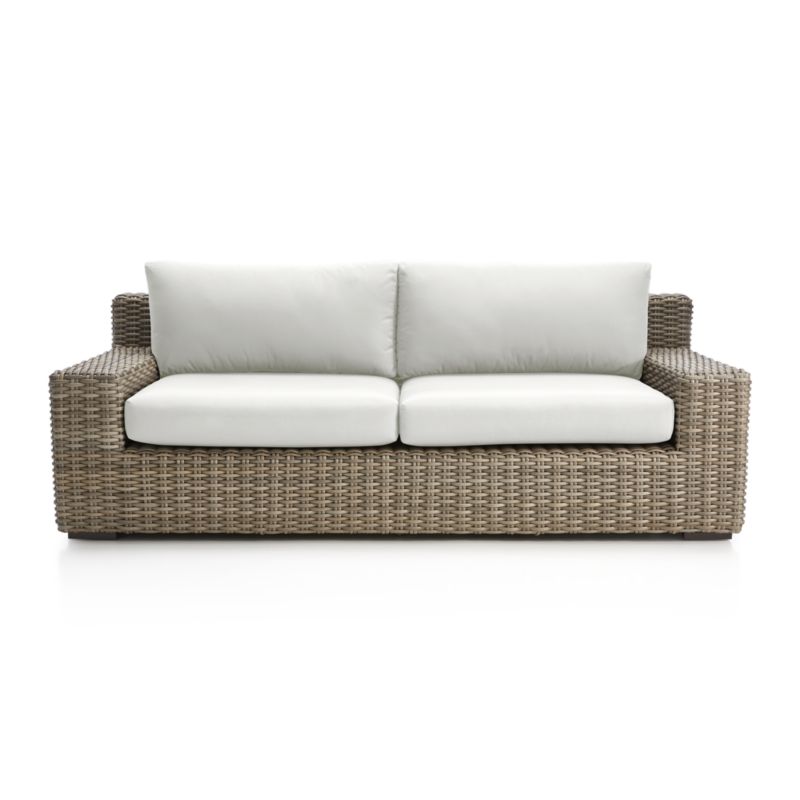 Abaco 83" Resin Wicker Outdoor Sofa with White Sand Sunbrella ...