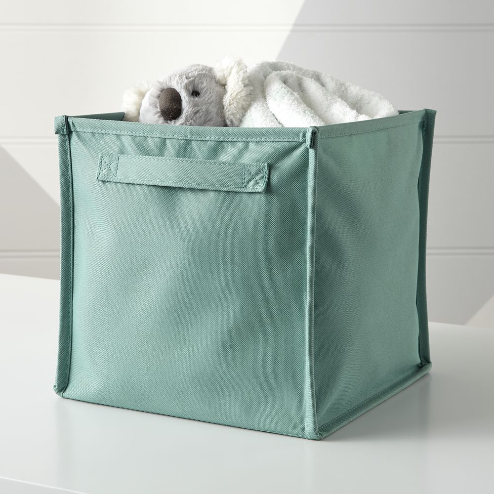 Canvas Teal Cube Bin - Crate and Barrel | Havenly