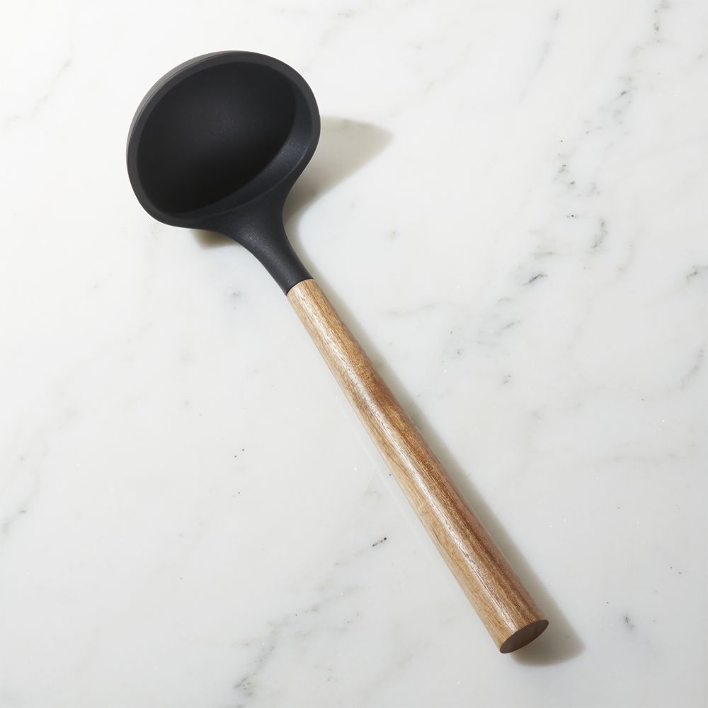 Black Silicone Ladle with Acacia Handle - Crate and Barrel | Havenly